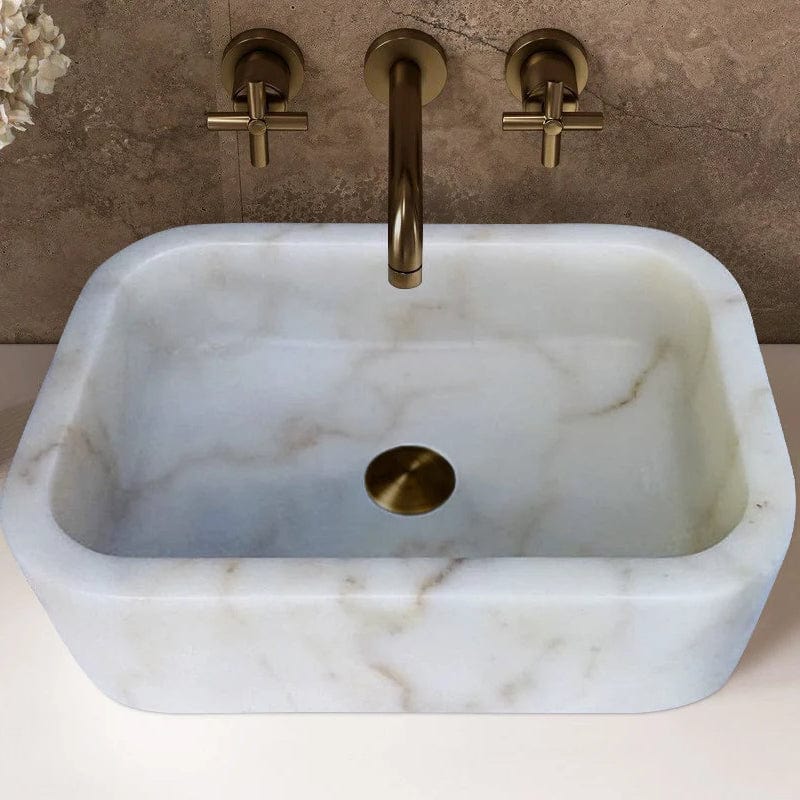 European Sugar White Marble Sink Rectangular Above Vanity Bathroom Sin — Farmhouse Kitchen and Bath