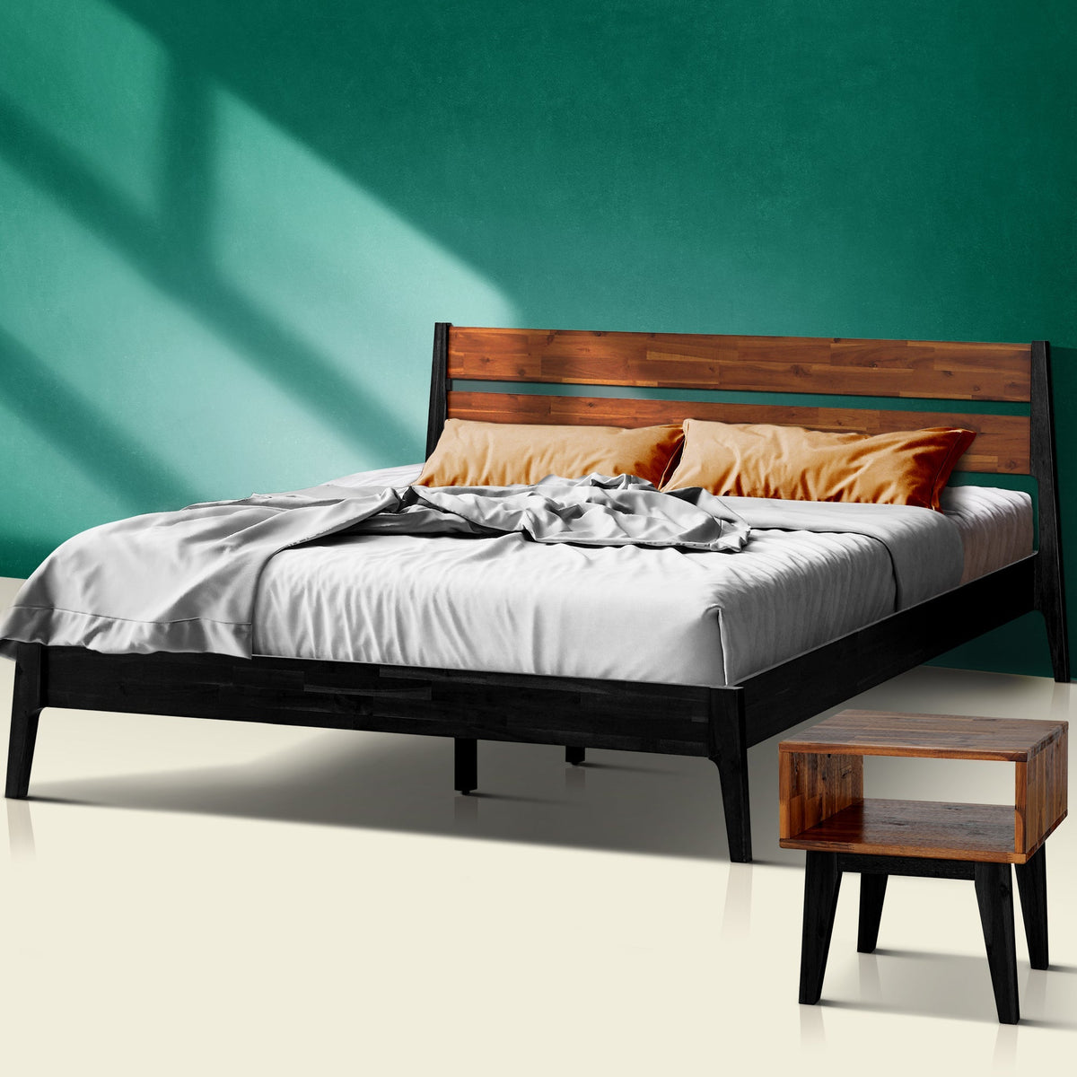 Acacia Callisto Solid Wood Bed Frame and Nightstand Bedroom Set ...