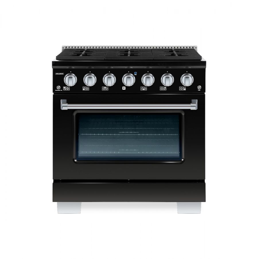 HALLMAN BOLD 36" Gas Range, Glossy Black, Chrome Trim HBRG36CMGB ...