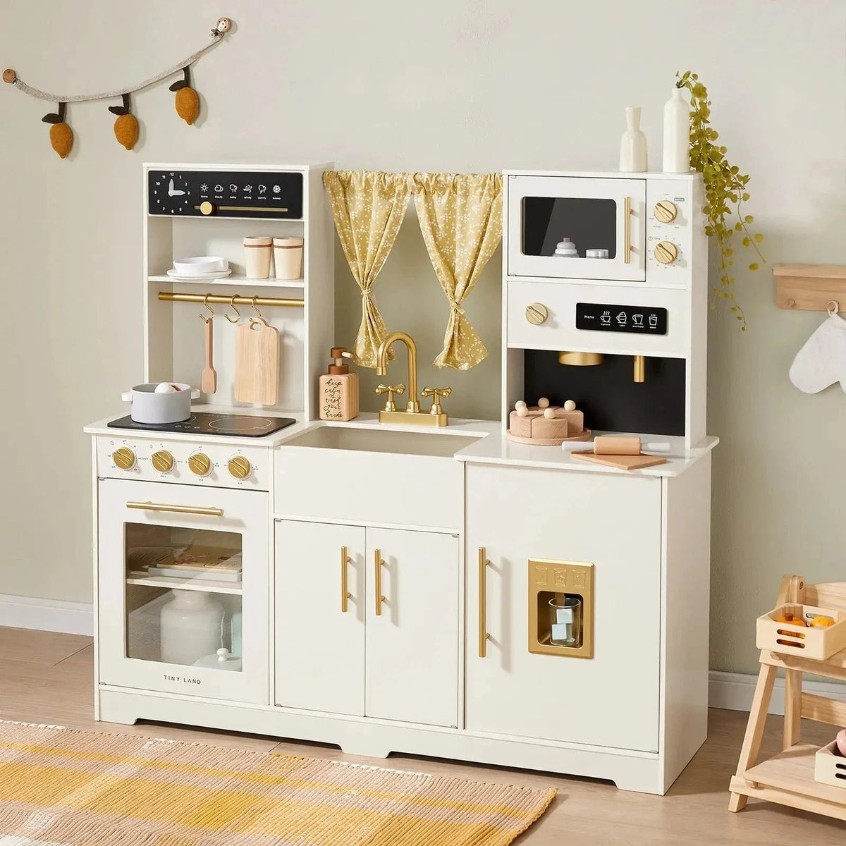 Tiny Land® Iconic Wooden Play Kitchen – Cream Pretend Cooking Set for — Farmhouse Kitchen and Bath