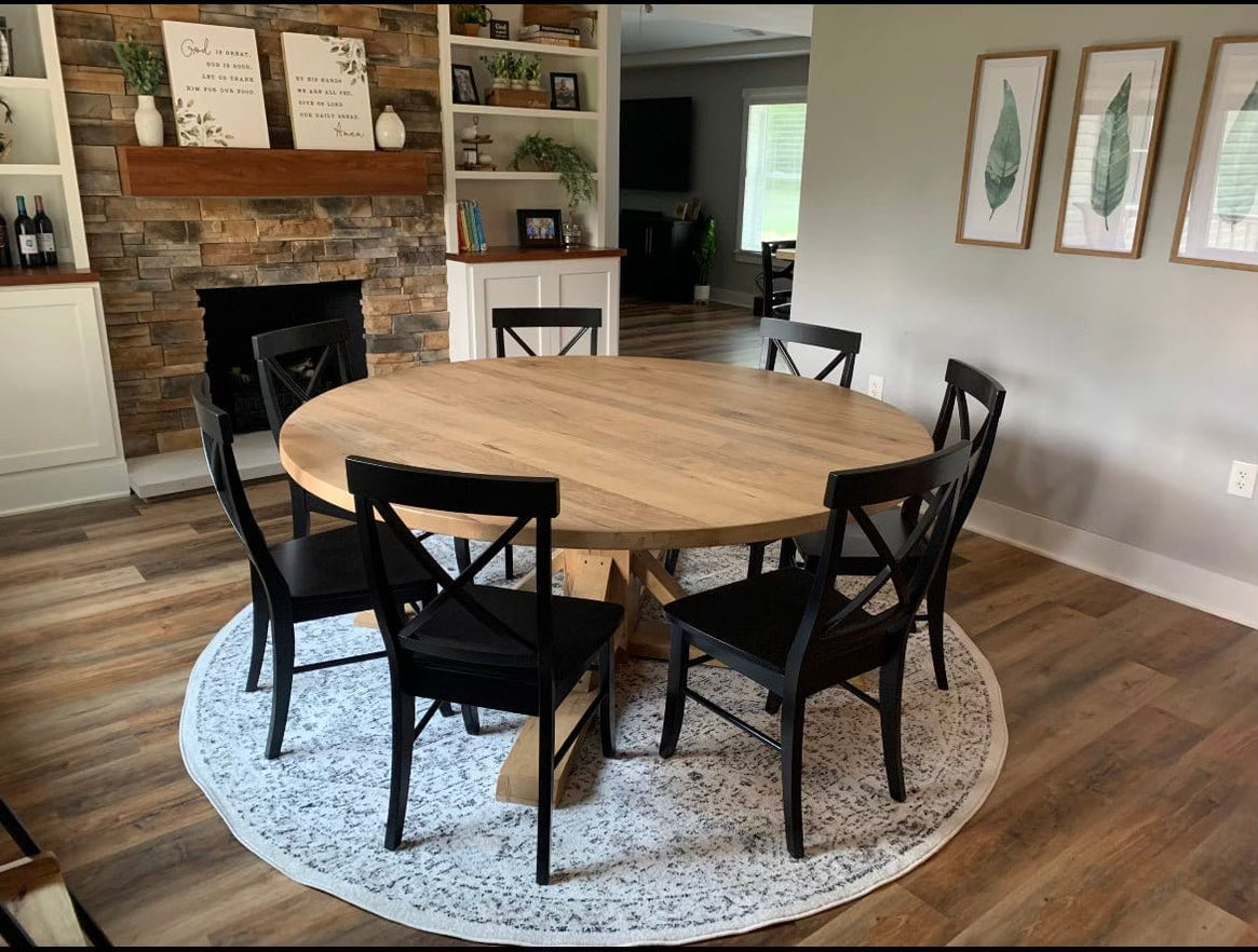 Round Trestle X Farmhouse Dining Table — Farmhouse Kitchen and Bath