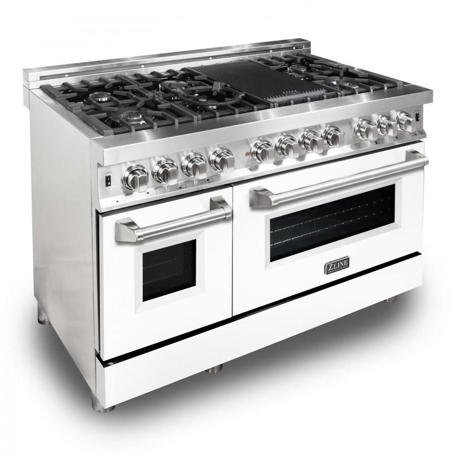 ZLINE 48" Professional Dual Fuel Range with White Matte Door, RAWM48 ...